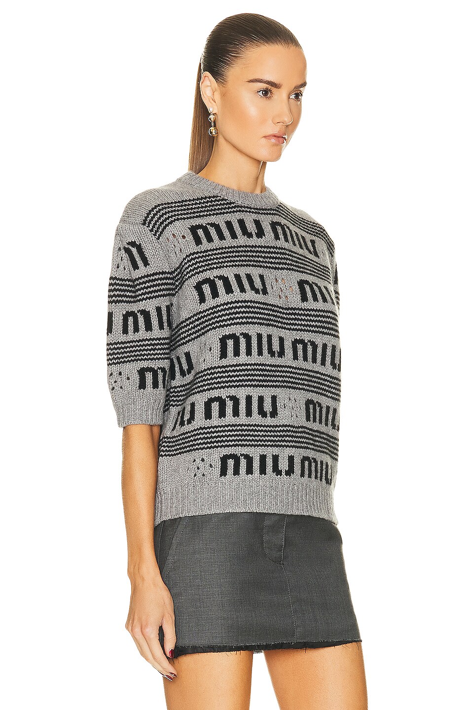 Miu Miu Logo Cashmere Sweater in Grigio & Nero | FWRD