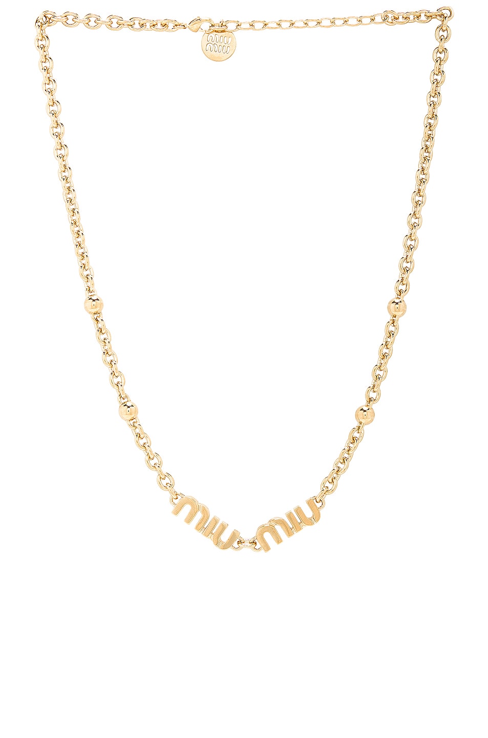 Miu Miu Logo Chain Necklace in Oro | FWRD