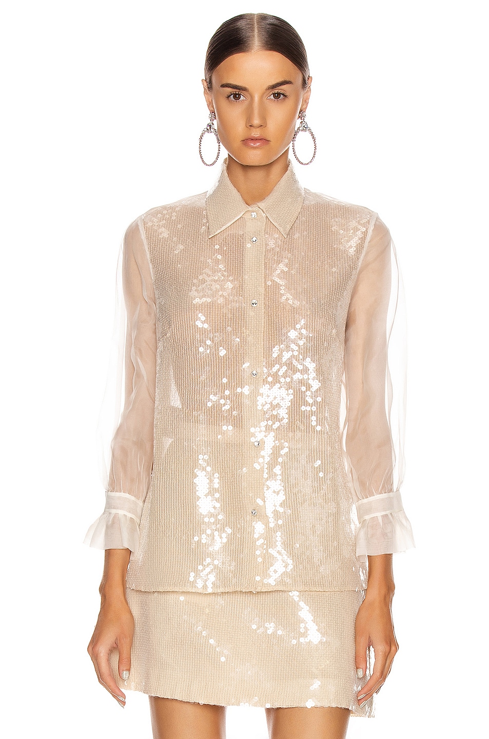 Miu Miu Sequin Long Sleeve Blouse in White | FWRD