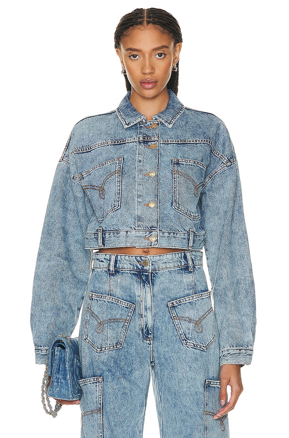 Moschino Jeans Denim Jacket in Fantasy Print Blue | FWRD