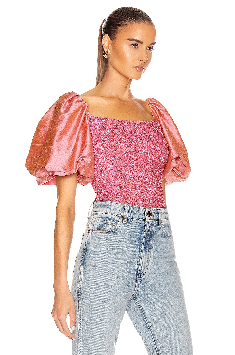 Markarian Orlando Puff Shoulder Top in Pink Sequin | FWRD