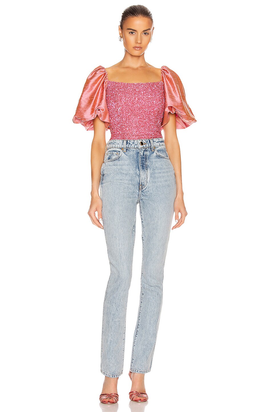 Markarian Orlando Puff Shoulder Top in Pink Sequin | FWRD