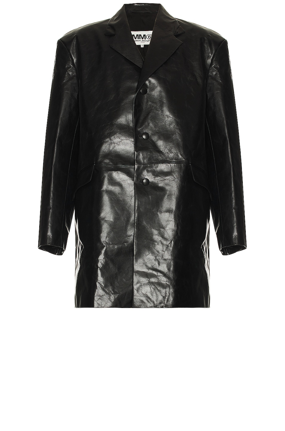 MM6 Maison Margiela Paper Leather Coat in Black | FWRD