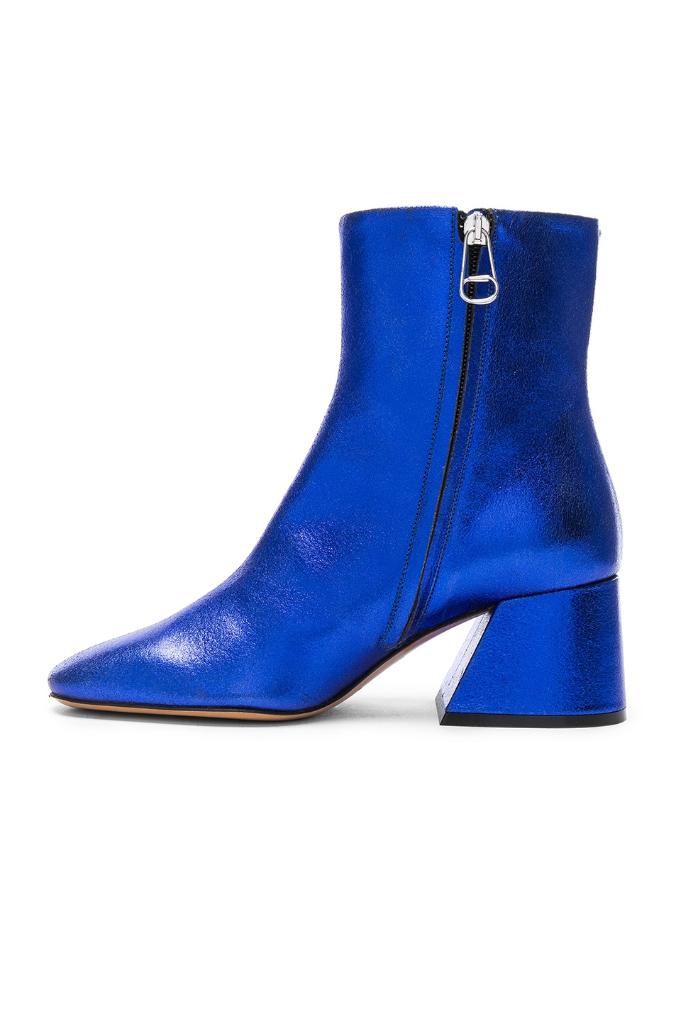 Maison Margiela Laminated Leather Chunky Heel Boots in Cobalt | FWRD