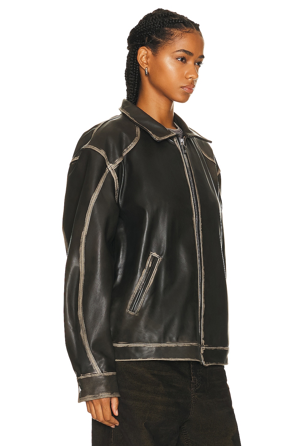 Mimchik Leather Tall Boy Jacket in Black | FWRD