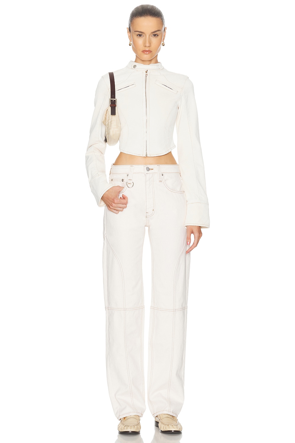 Mimchik Denim Moto Jacket in Cream | FWRD