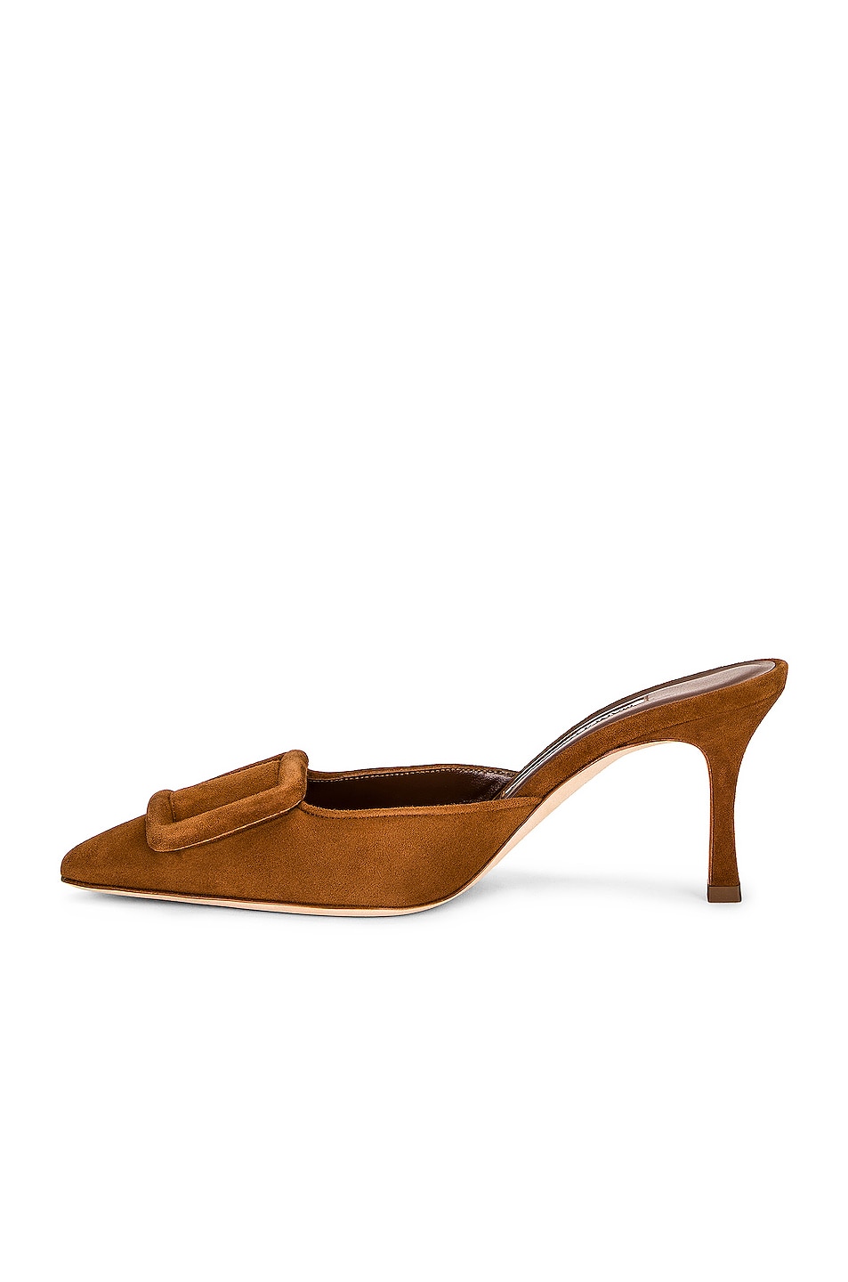 Manolo Blahnik Suede Maysale 70 Mule in Medium Brown | FWRD