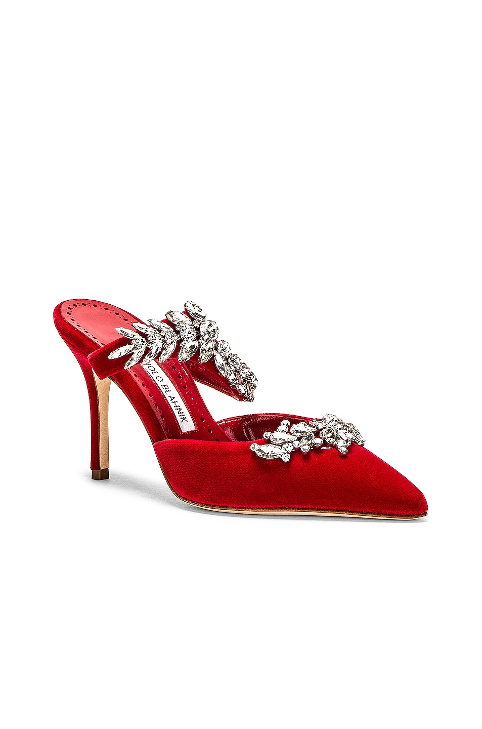Manolo Blahnik Velvet Lurum 90 Mule in Bright Red | FWRD