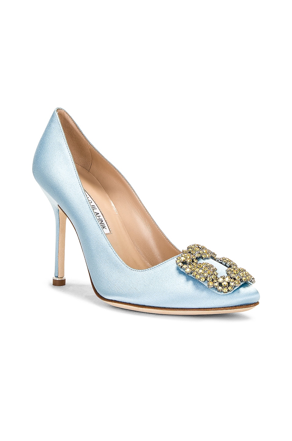 Manolo Blahnik Hangisi 105 Satin Pump in Light Blue | FWRD