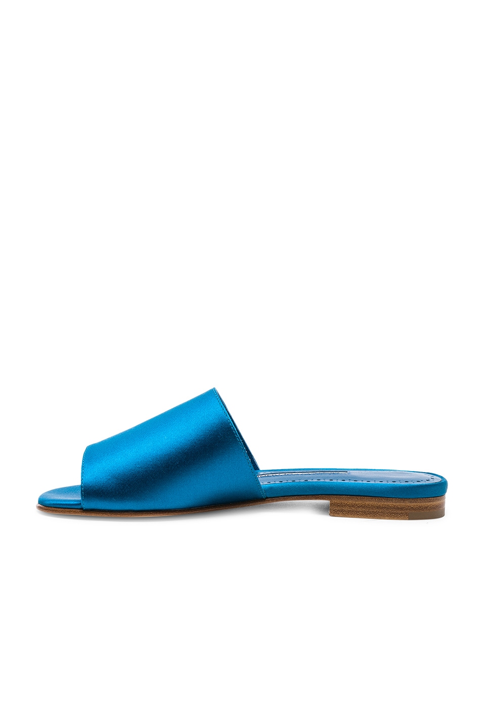Manolo Blahnik Satin Rapalla Slides in Bright Blue Satin | FWRD