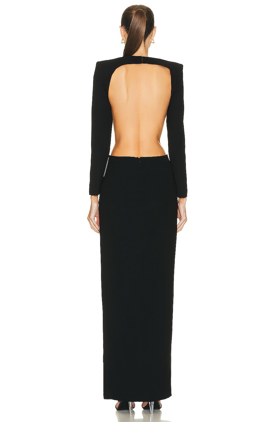 MONOT Open Back Long Sleeve Dress in Black | FWRD