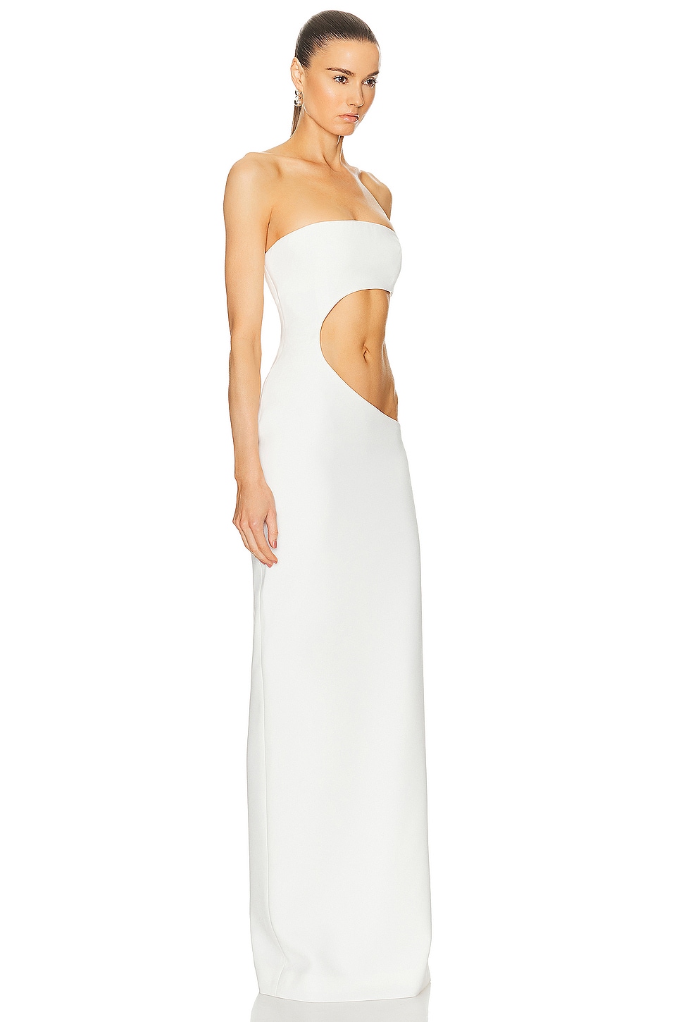 Monot Long Strapless Cut Out Dress In White Fwrd