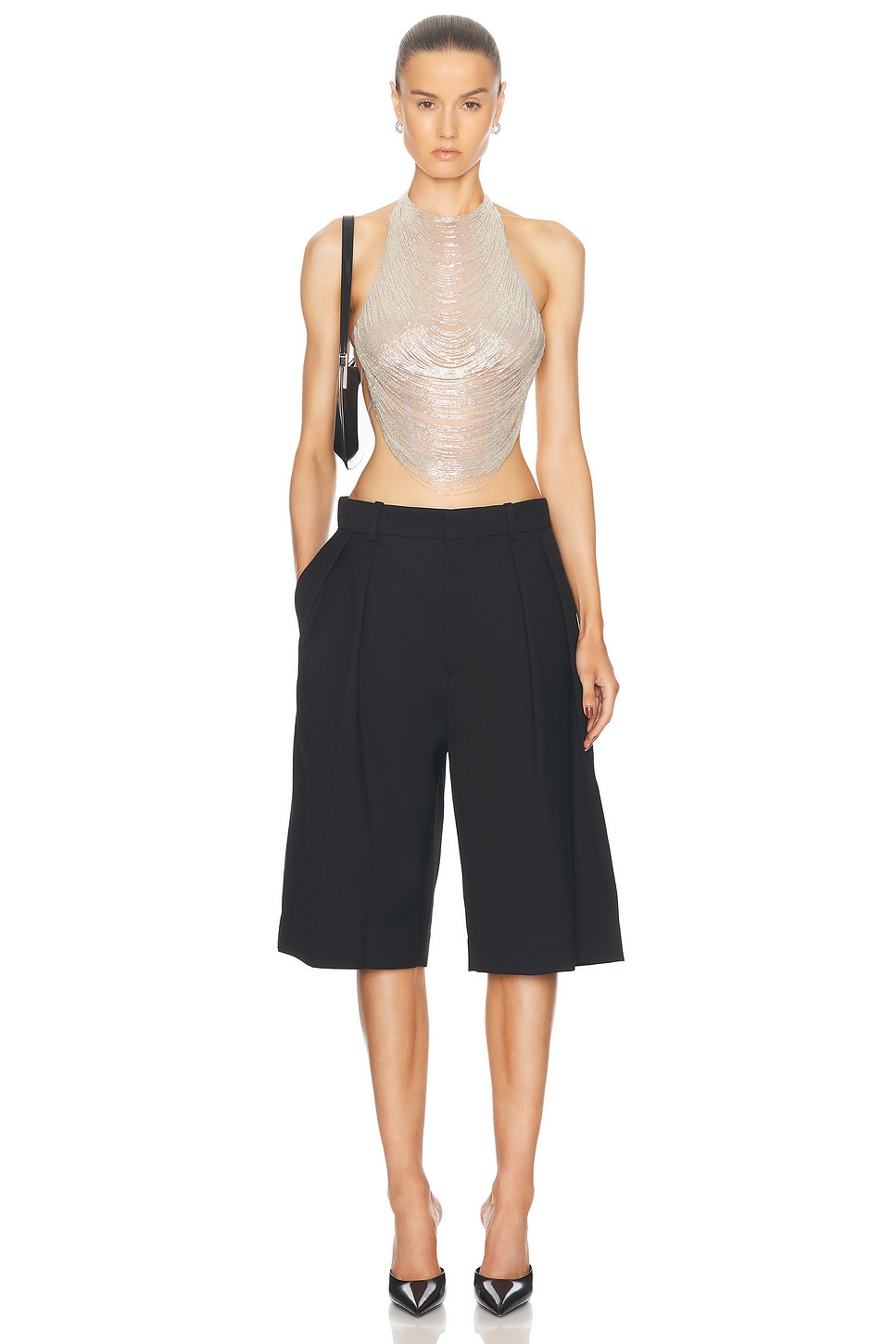 MONOT Florence Beaded Fringe Top in Silver | FWRD