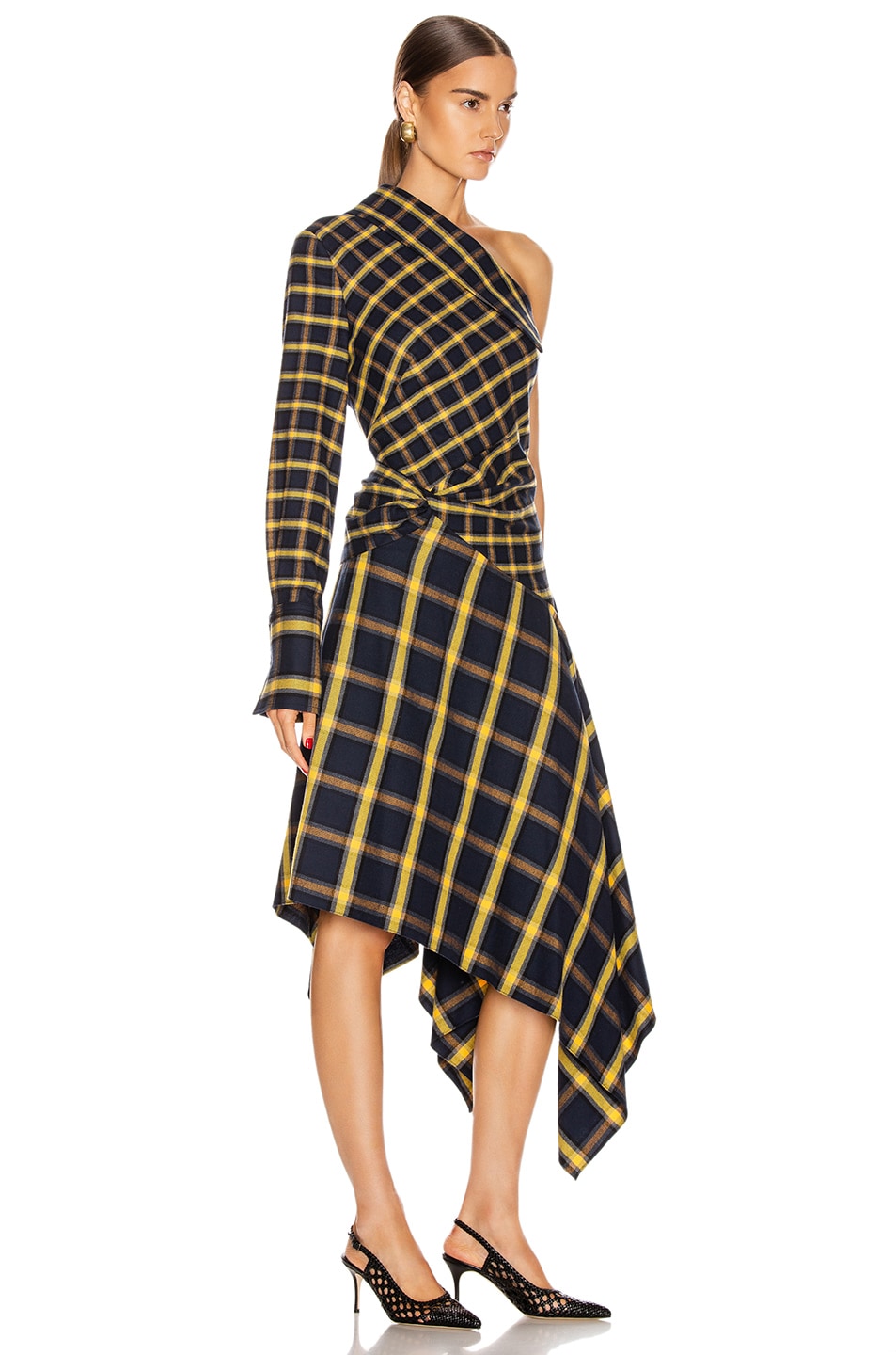 Monse Asymmetrical Patchwork Dress in Midnight & Yellow | FWRD