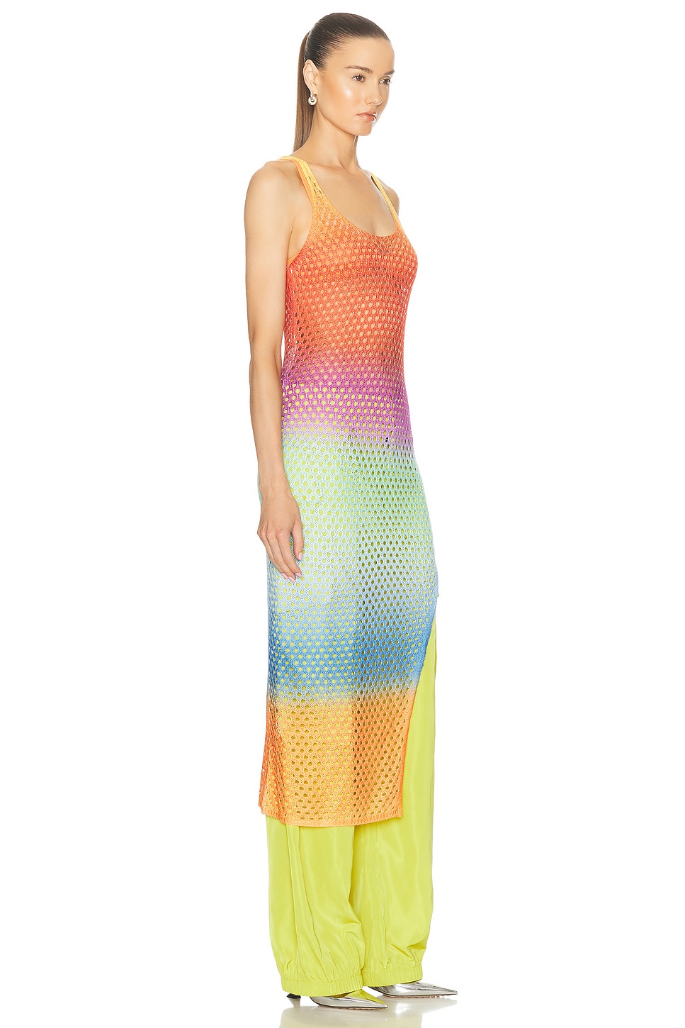 Monse Blurry Stripe Midi Crochet Dress in Multi in Orange | FWRD