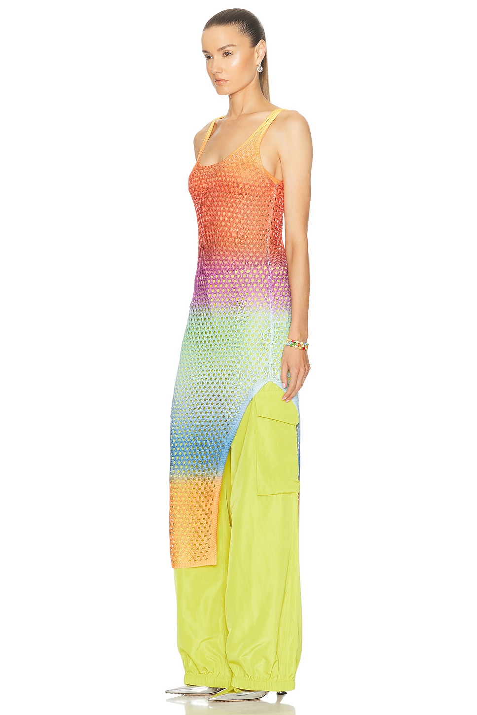 Monse Blurry Stripe Midi Crochet Dress in Multi in Orange | FWRD