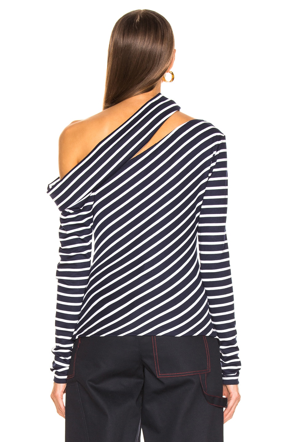 Monse Knit Fitted Slashed Shoulder Sweater in Navy & Ivory | FWRD