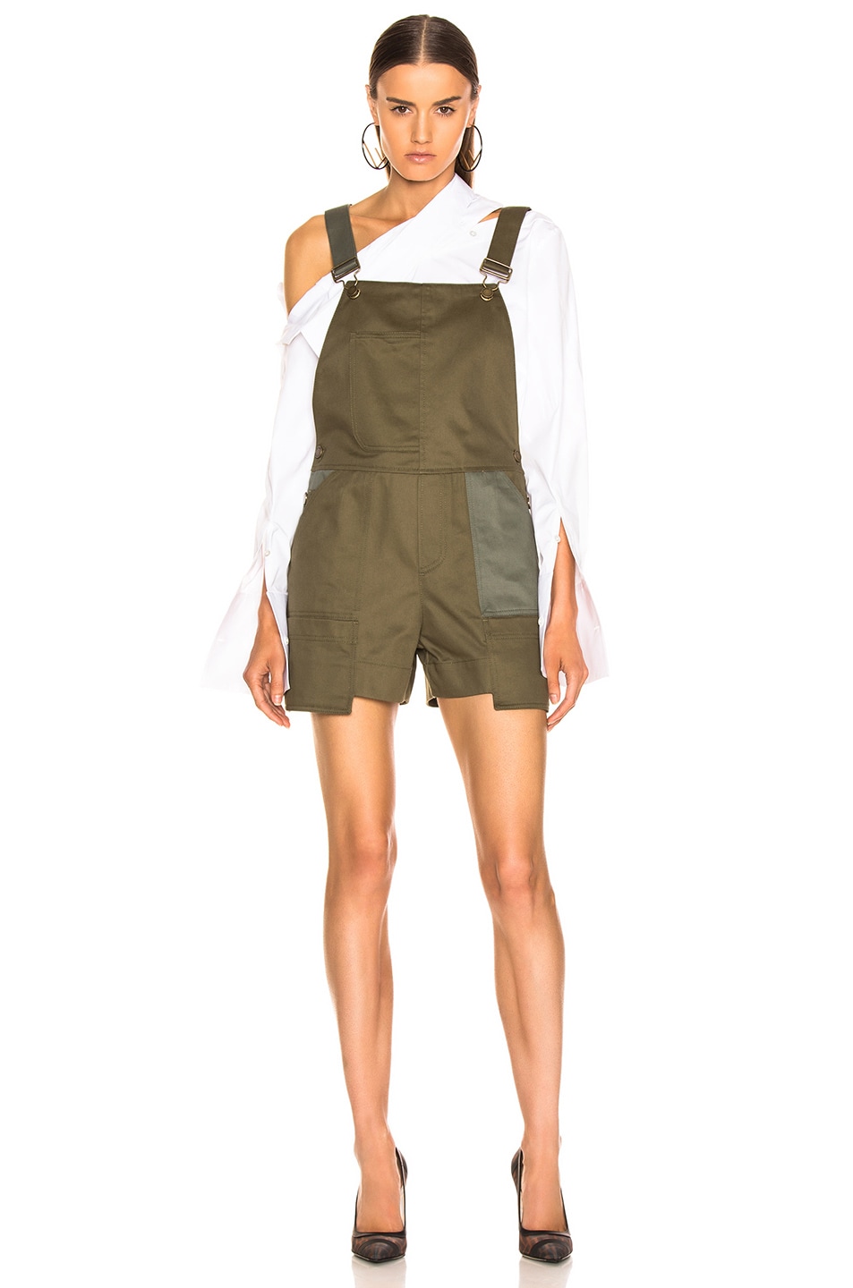 Monse Short Overalls in Olive | FWRD