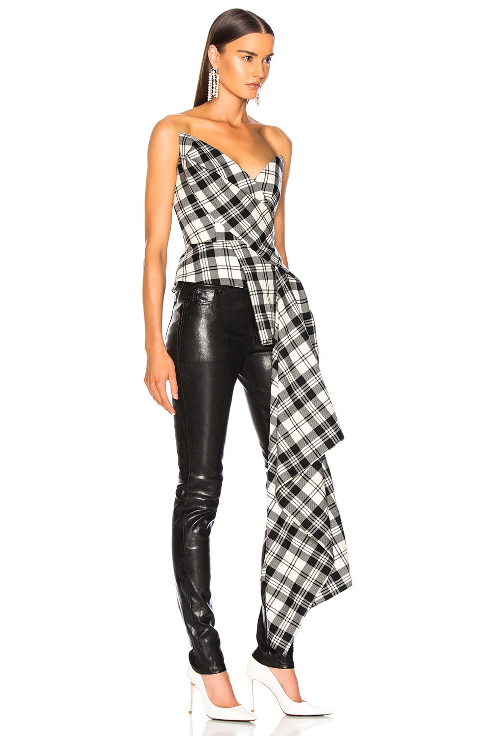 Monse Plaid Corset Top in White & Black | FWRD