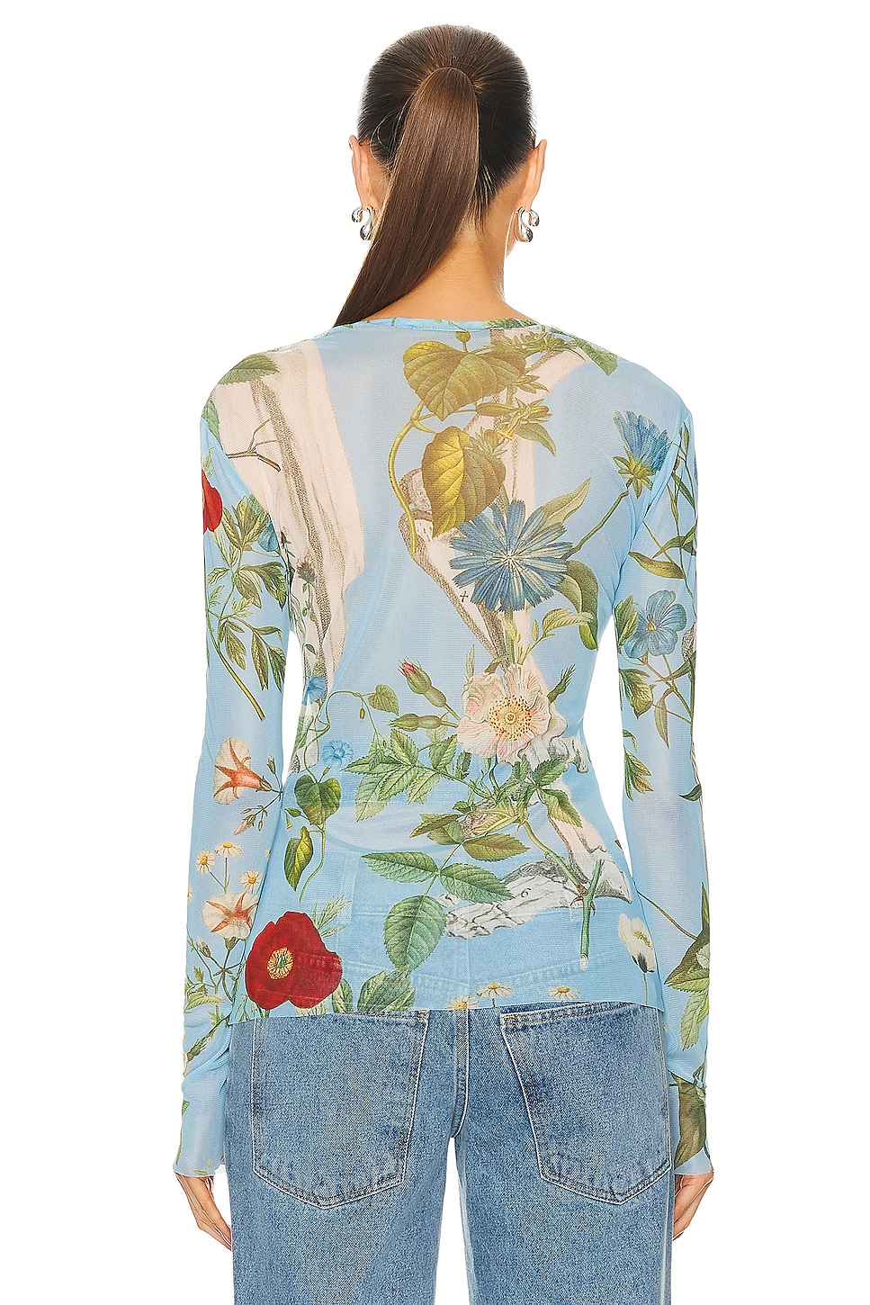 Monse Floral Skeleton Print Mesh Top in Blue Multi | FWRD