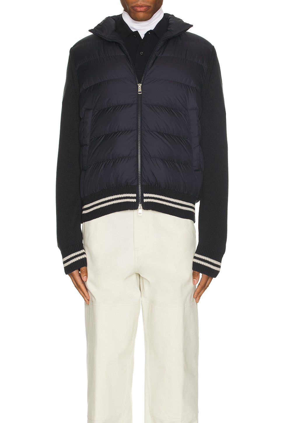 Moncler Zip Up Down Jacket in Navy | FWRD