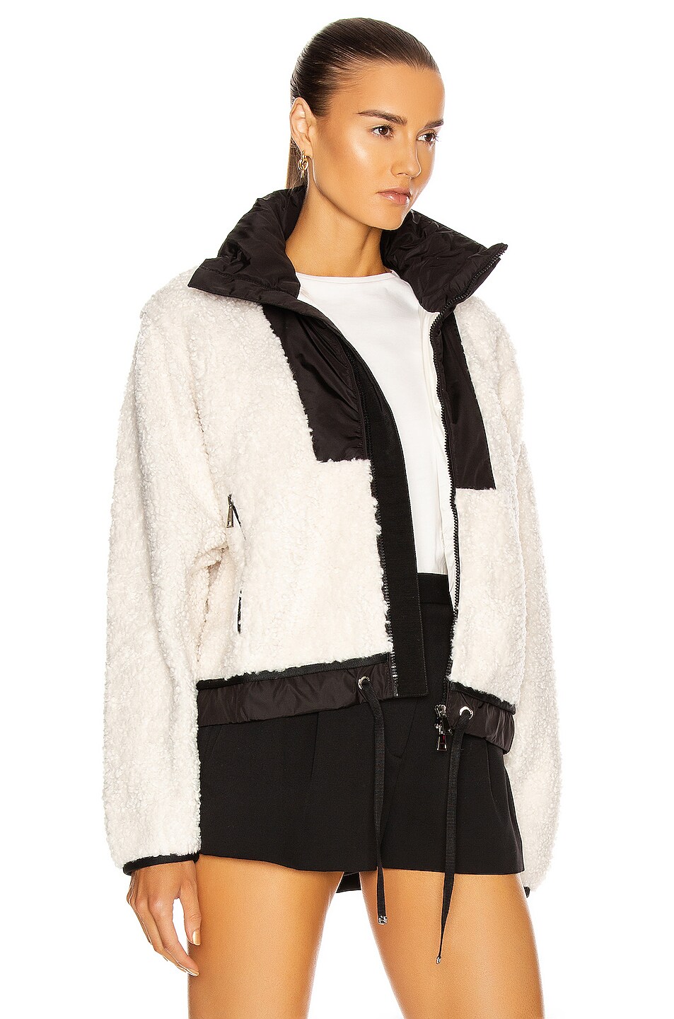 Moncler Maglia Hybrid Shearling Zip Jacket in Black & White | FWRD