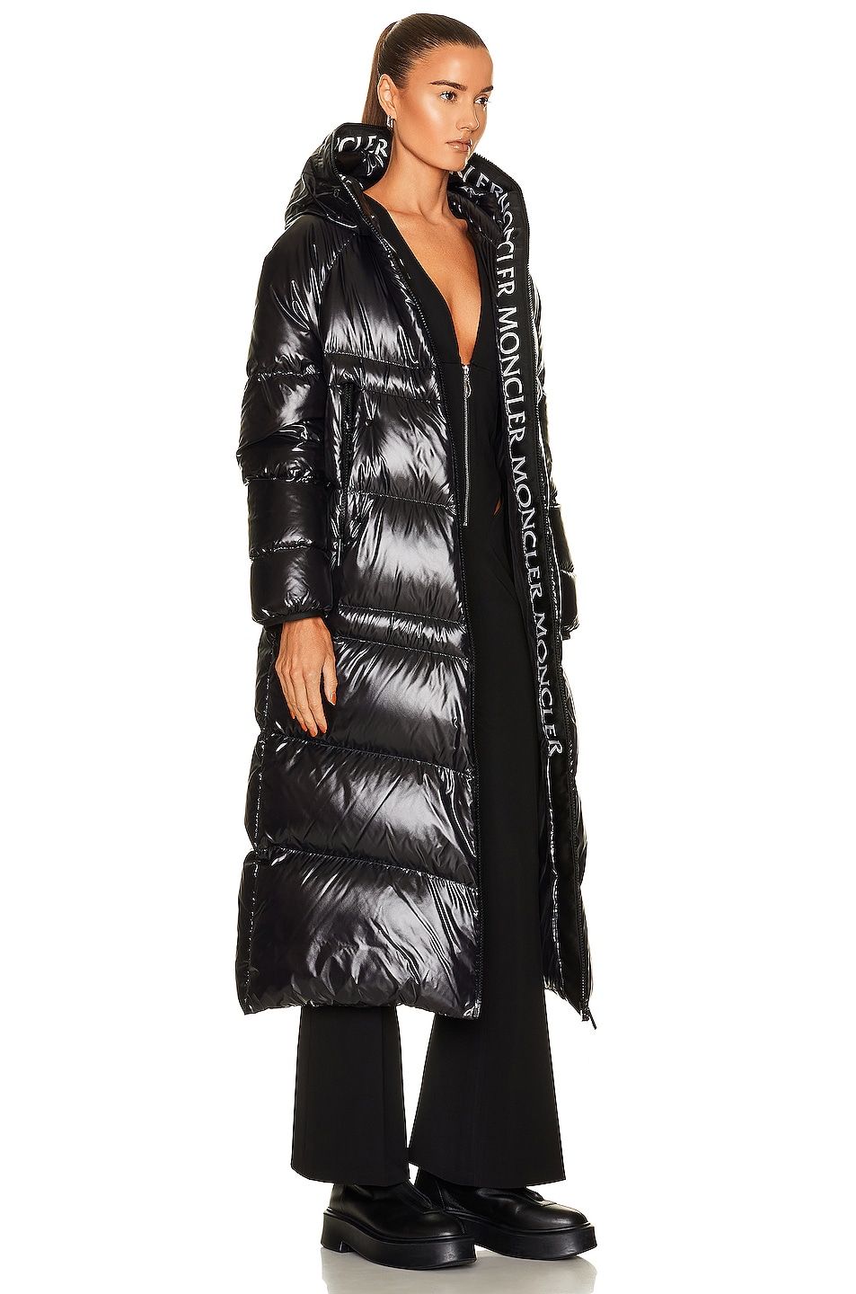 Moncler Matt Black Chanon Long Coat in Black | FWRD