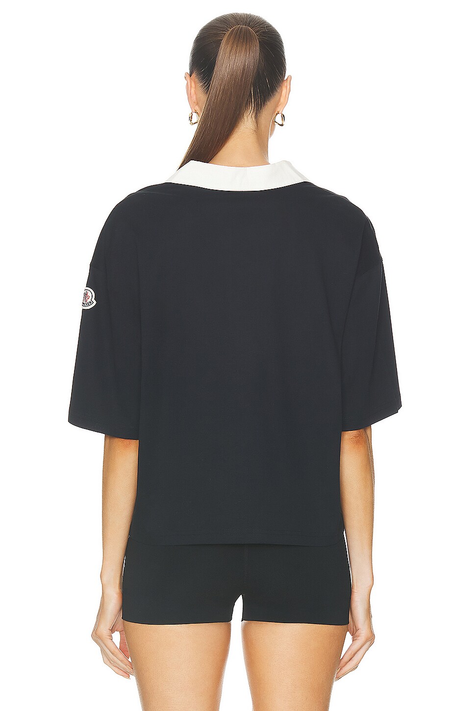 Moncler Short Sleeve Polo Top in Black | FWRD