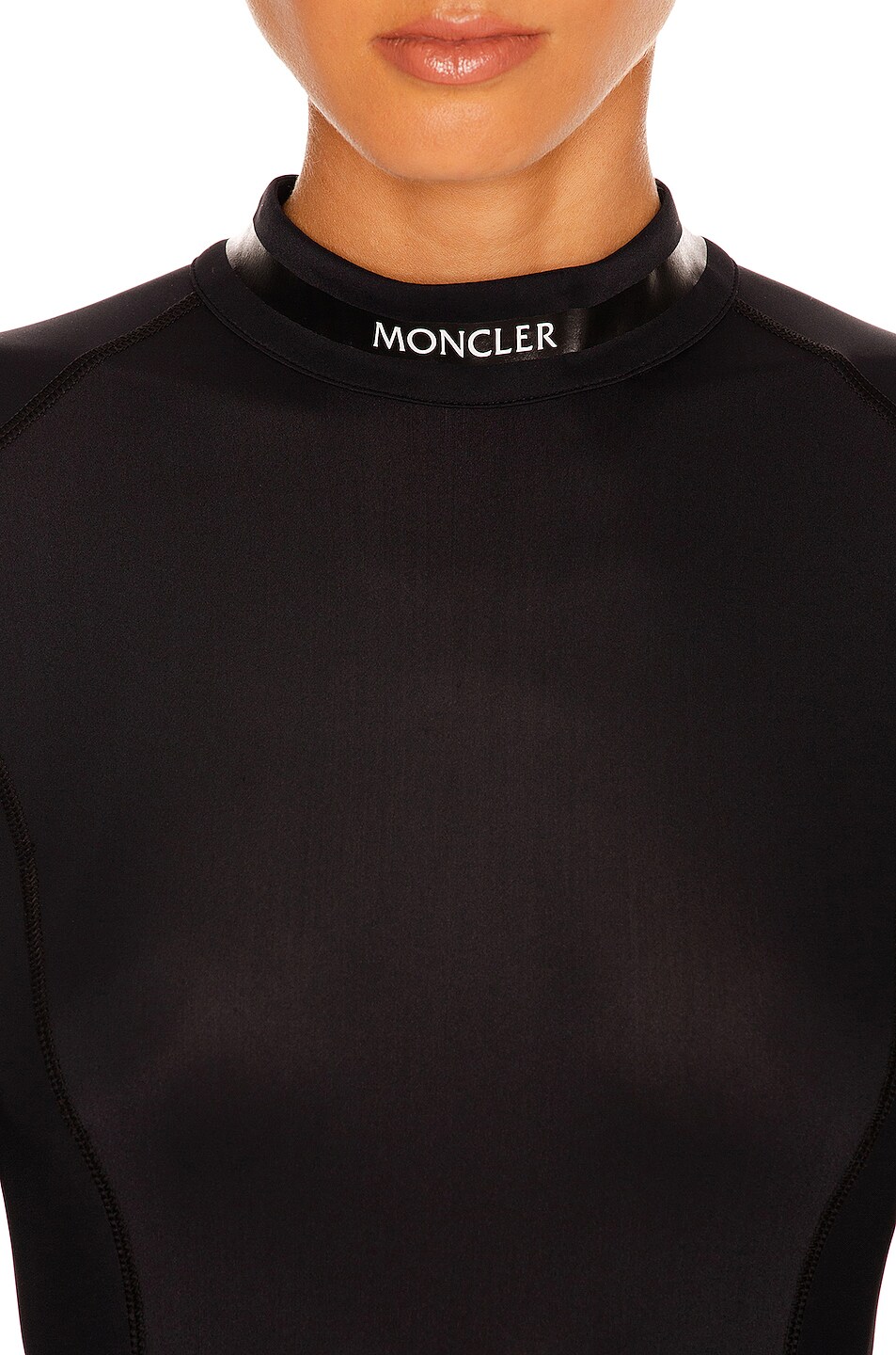 Moncler Logo Mock Neck Bodysuit in Black | FWRD