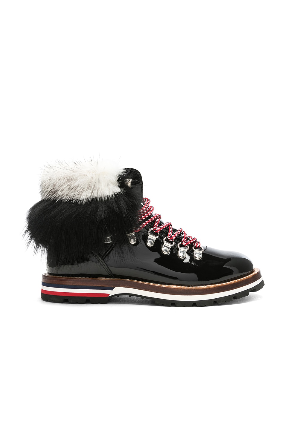 Moncler Patent Leather Solange Scarpa Boots With Mink Fur in Black | FWRD