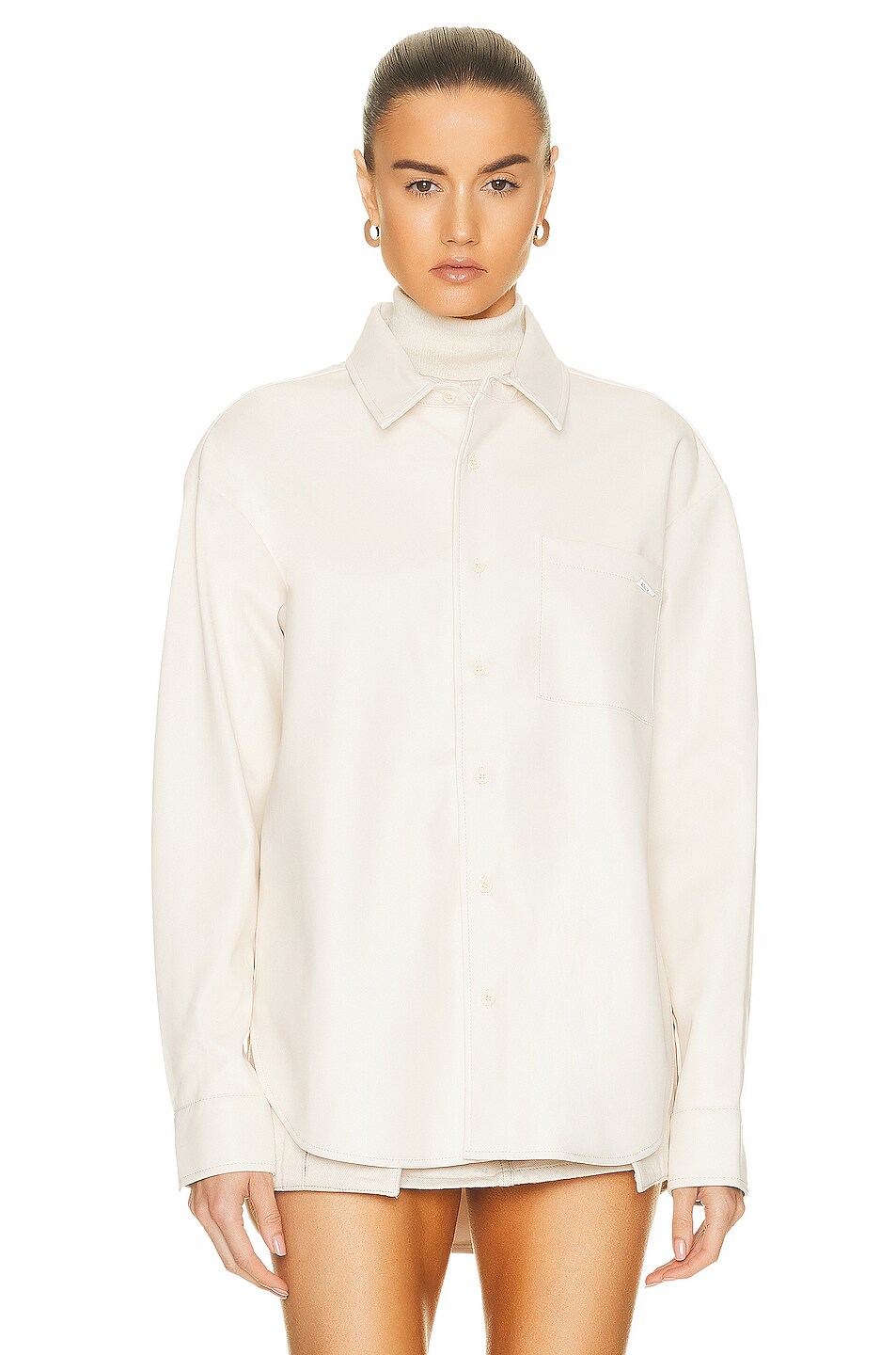 MOTHER Roomie Frenchie Top in Wax On, Wax Off Egret | FWRD