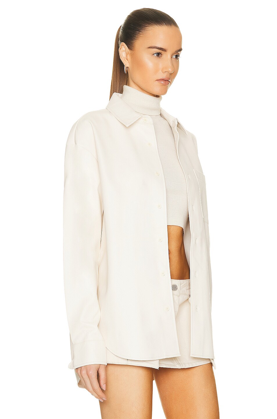 MOTHER Roomie Frenchie Top in Wax On, Wax Off Egret | FWRD