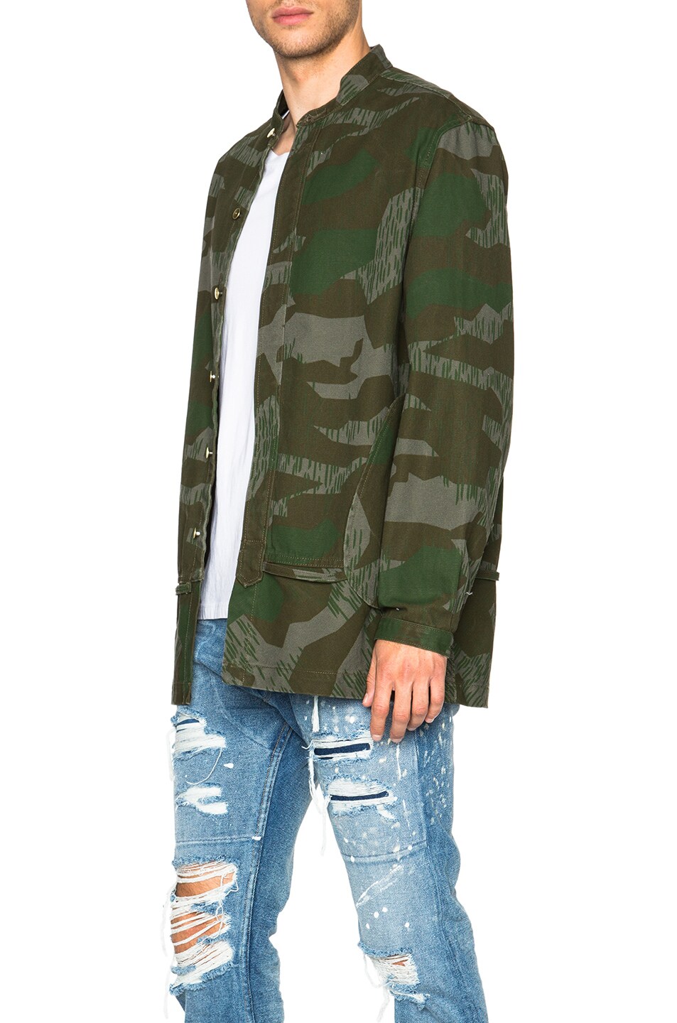 Mr. Completely Banded Collar Jacket in Camo Forest | FWRD