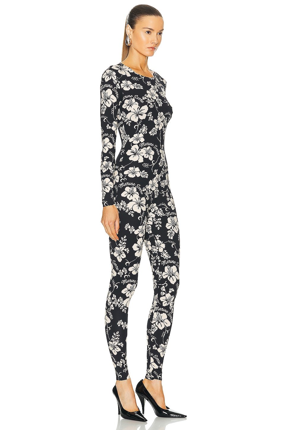 Marine Serre Regenerated Print Jersey Catsuit in Black | FWRD