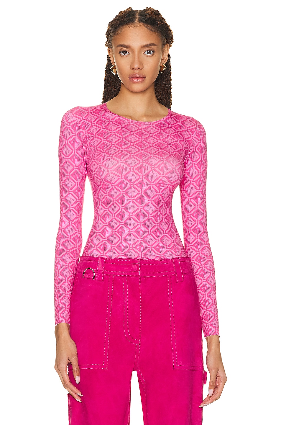 Marine Serre Jacquard Second Skin Top in Fuchsia Pink | FWRD