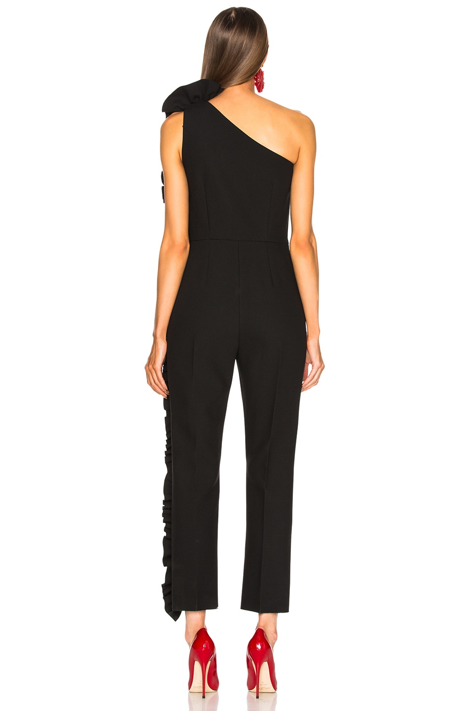 MSGM One Shoulder Ruffle Jumpsuit in Black | FWRD
