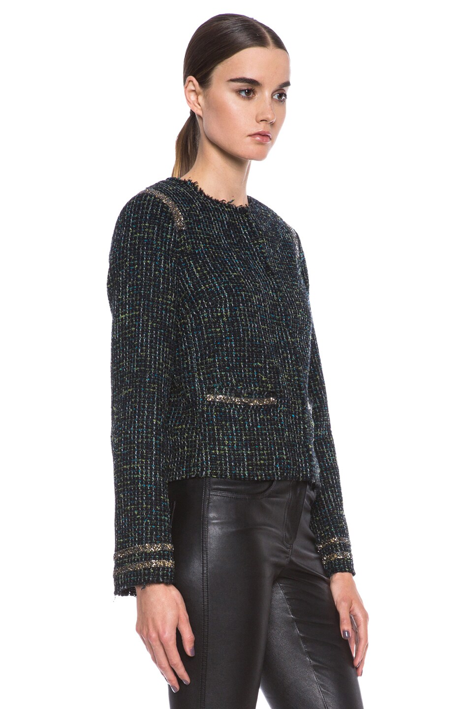 MSGM Tweed Lurex Jacket in Green | FWRD