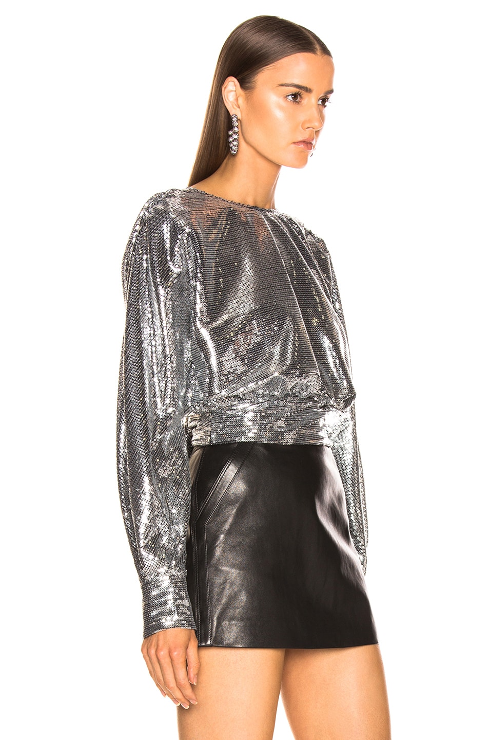MSGM Sequined Wrap Top in Silver | FWRD
