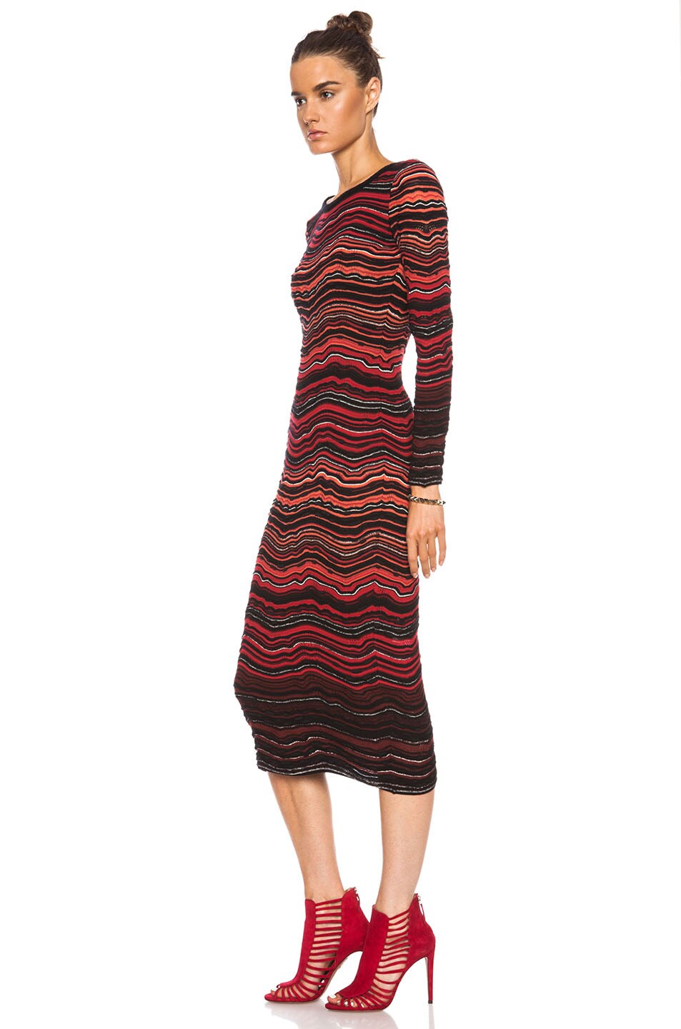 M Missoni Zig Zag Viscose Blend Dress In Red Fwrd