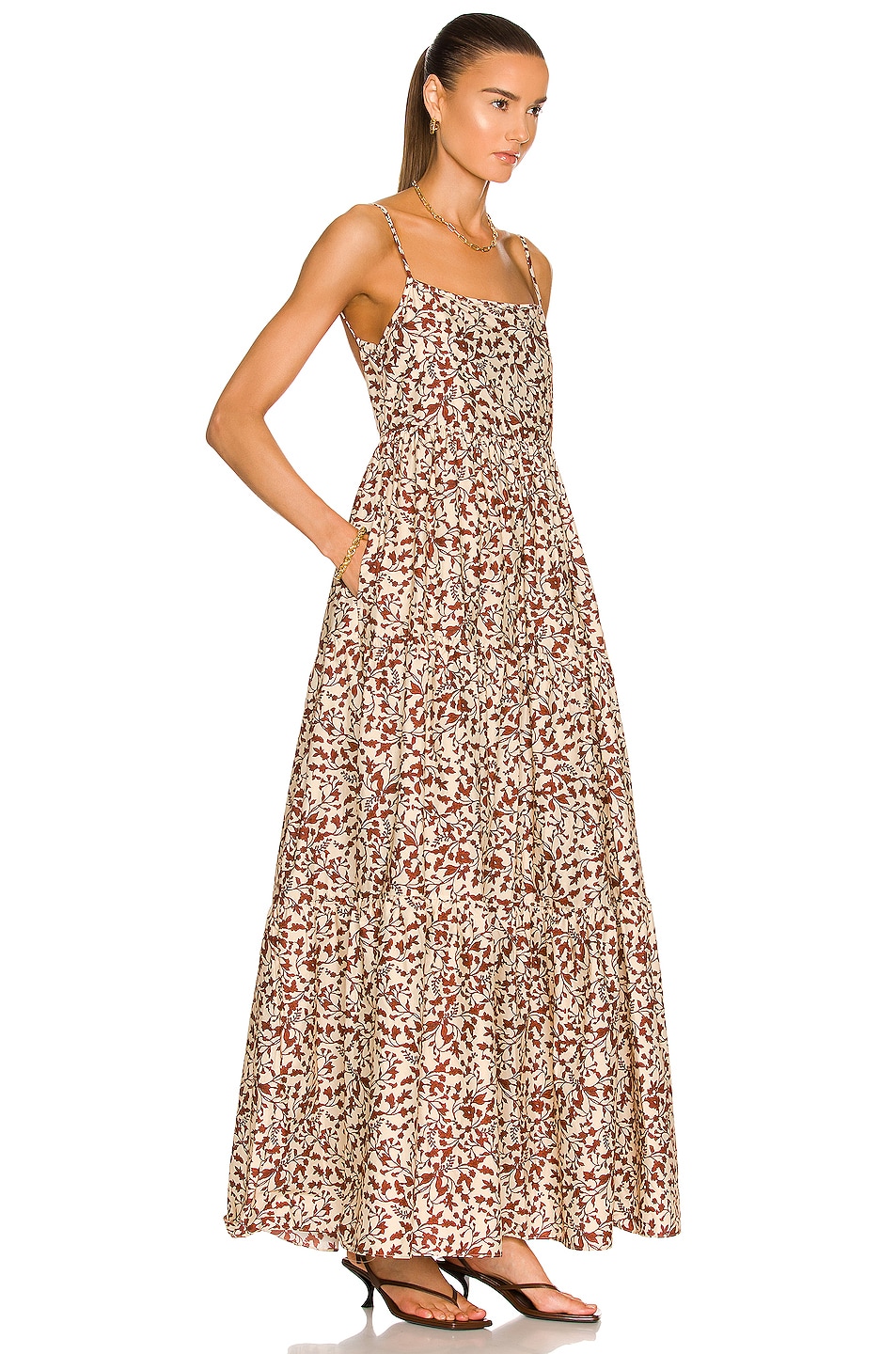 Matteau Tiered Low Back Sun Dress in Santal | FWRD