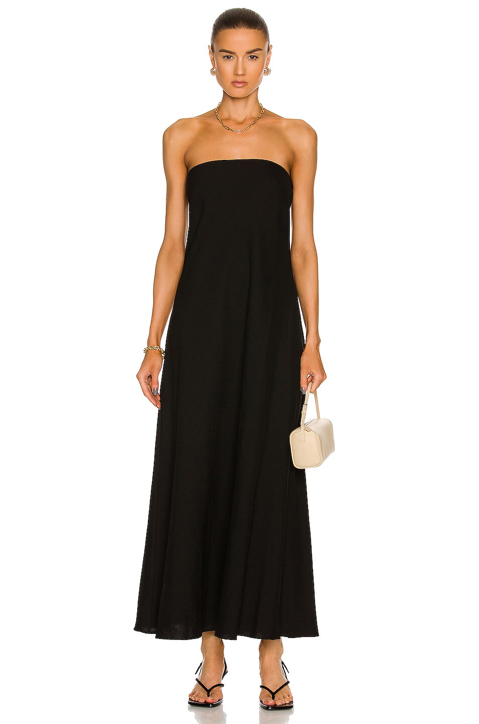 Matteau Linen Bias Column Dress in Black | FWRD