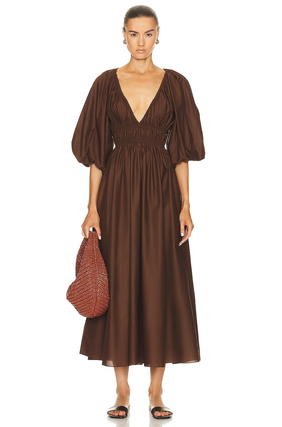 Matteau Shirred Plunge Dress in Sable | FWRD