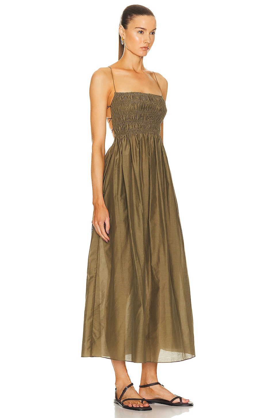 Matteau Shirred Lace Up Dress in Olive | FWRD