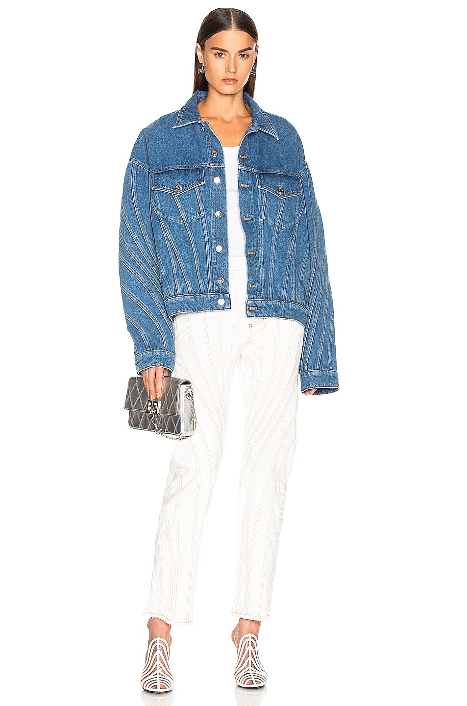 Mugler Oversized Denim Jacket in Medium Blue | FWRD