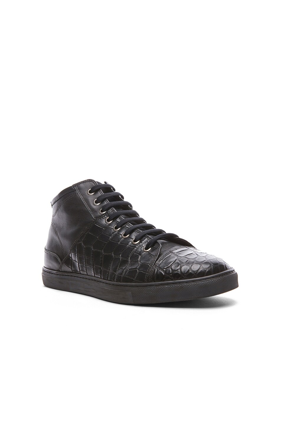 Neil Barrett Newport City Croc Embossed Leather Trainers in Black | FWRD