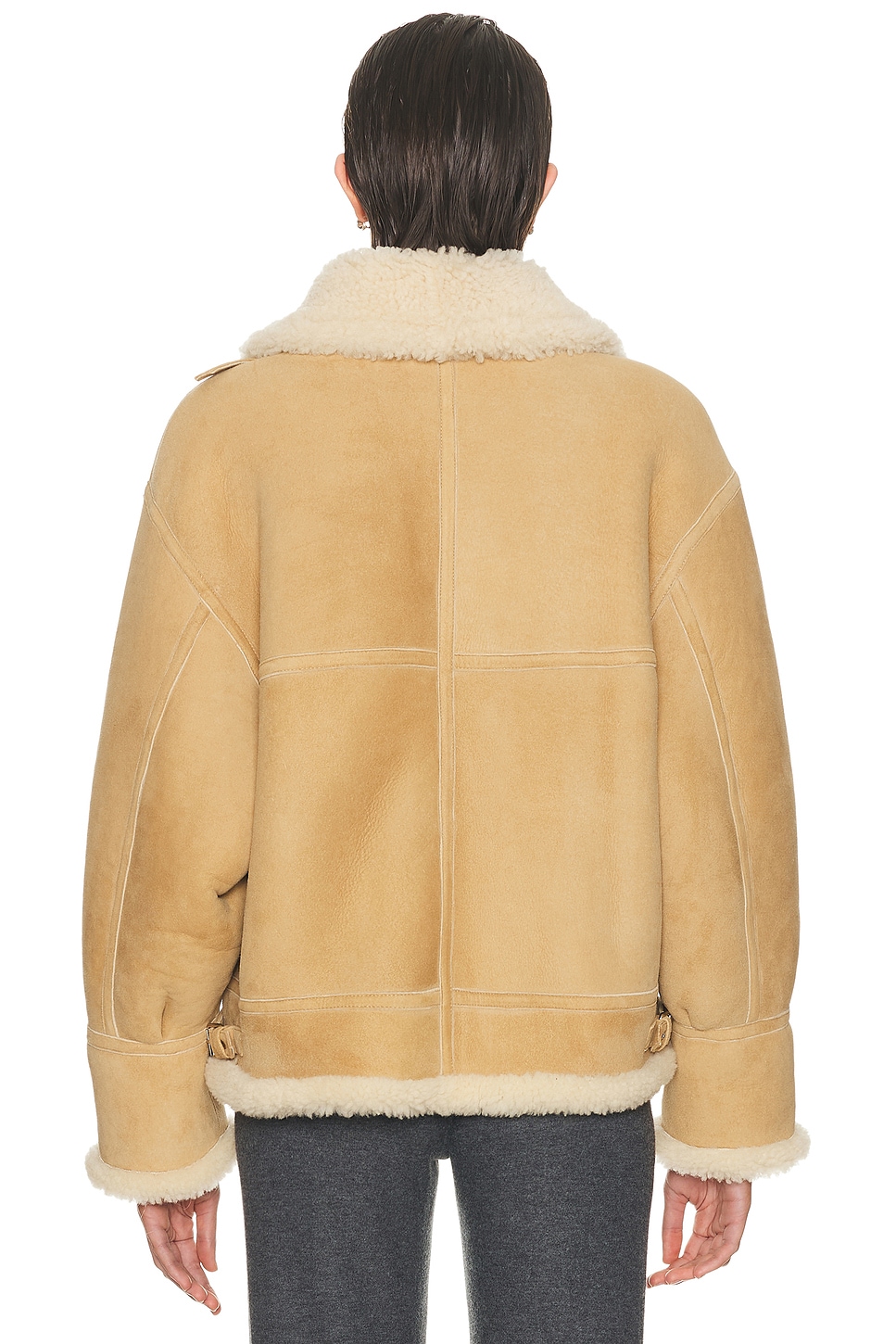 NOUR HAMMOUR Portia Modern Shearling Aviator Jacket in Biscuit | FWRD