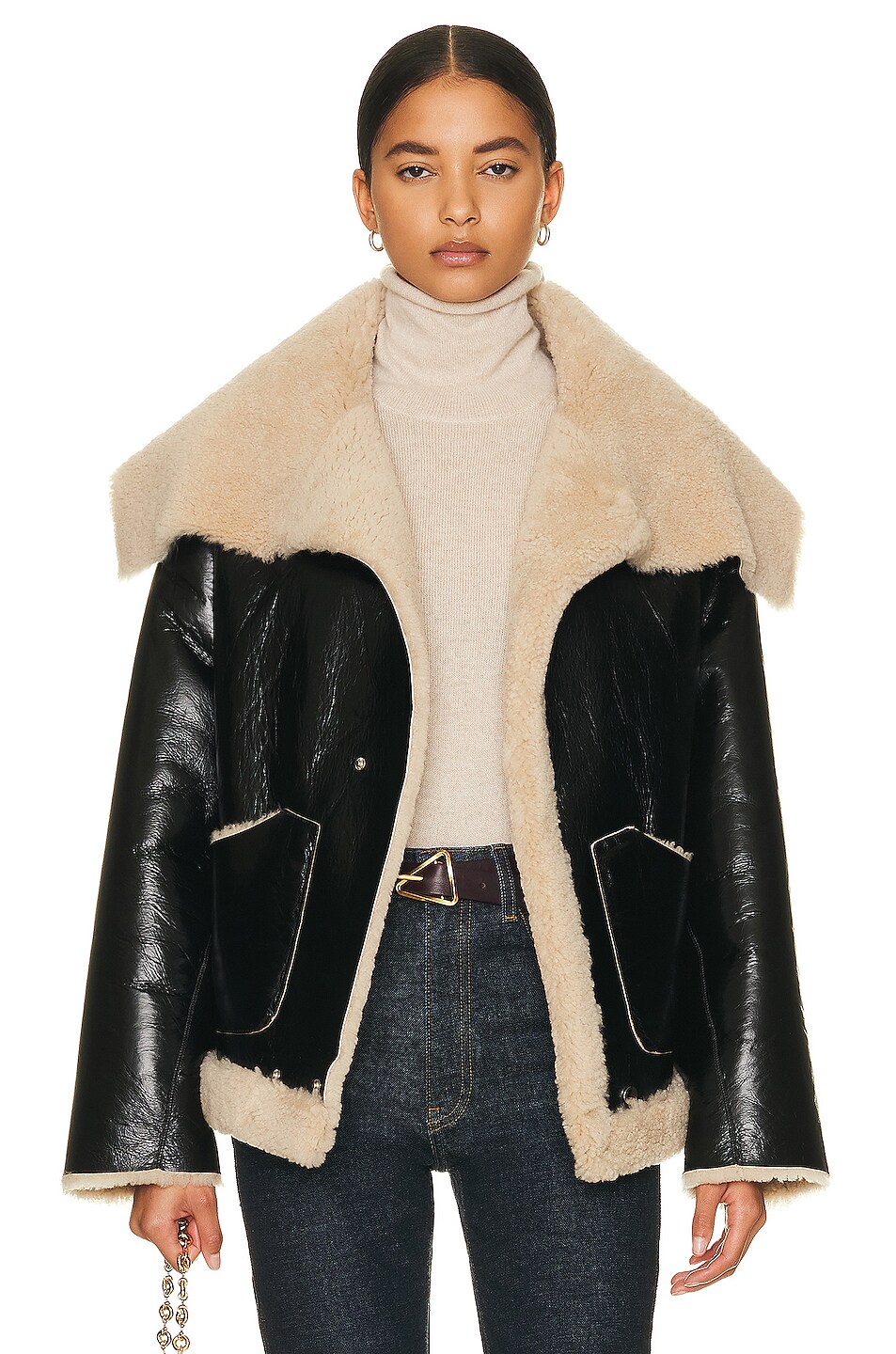NOUR HAMMOUR Dancy Coat in Black Patent & Malt | FWRD
