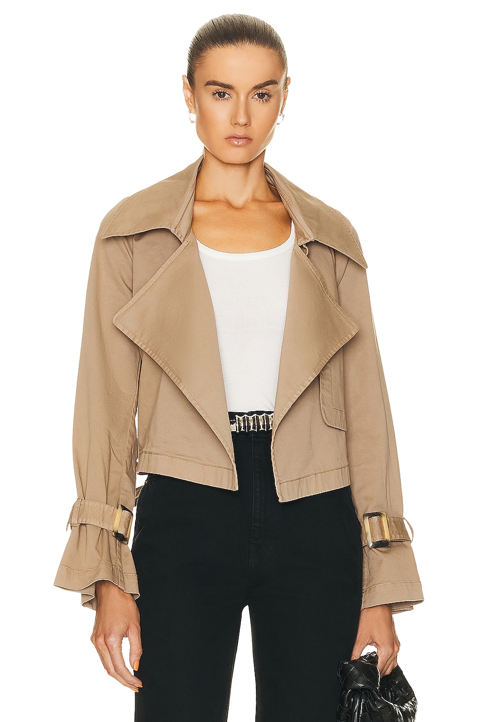 NOUR HAMMOUR Hatti Cropped Canvas Trench Jacket in Khaki | FWRD
