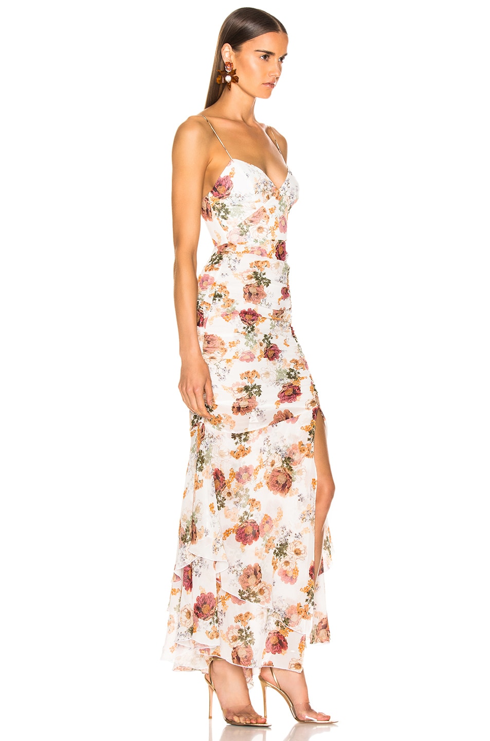 NICHOLAS Floral Drawstring Dress in White | FWRD