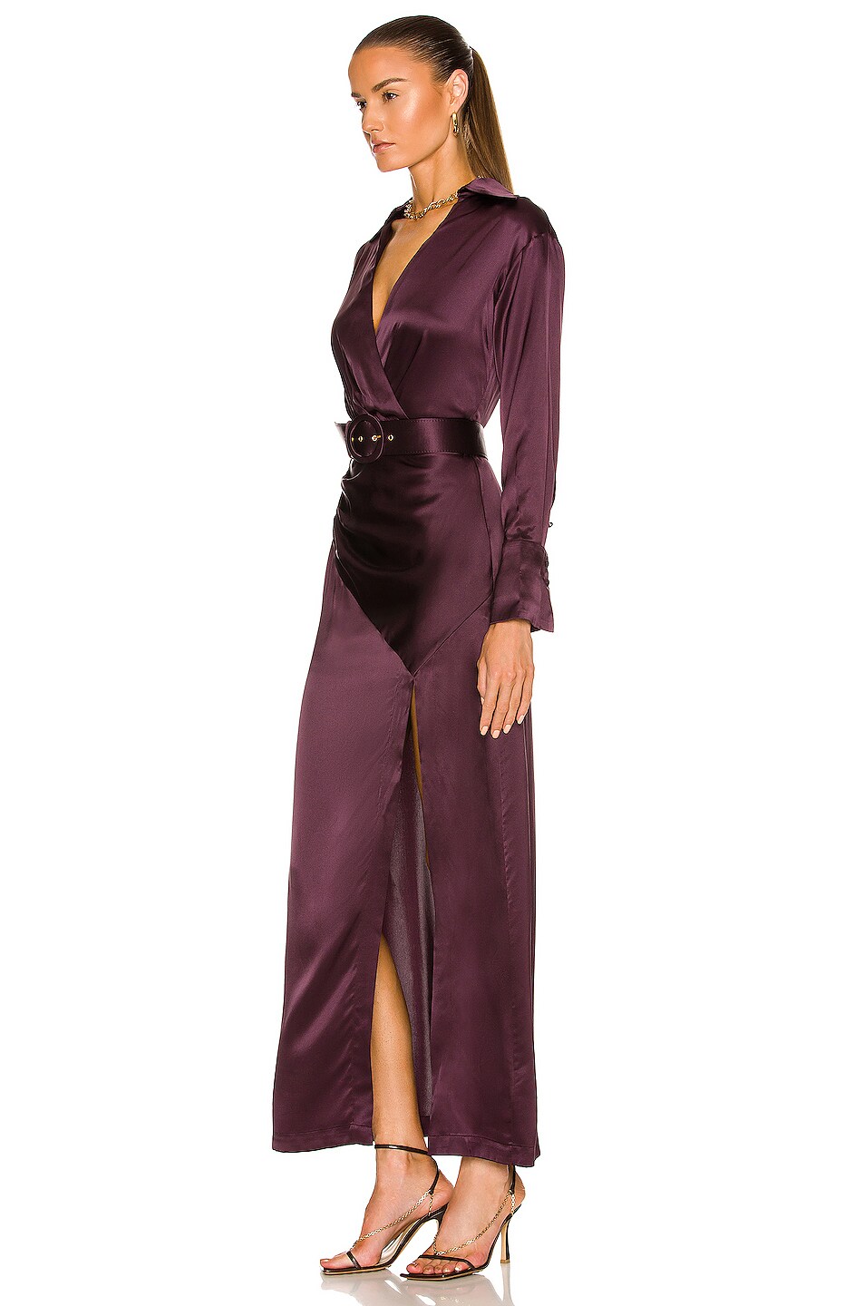 NICHOLAS Electra Deep V Crossover Gown in Prune | FWRD